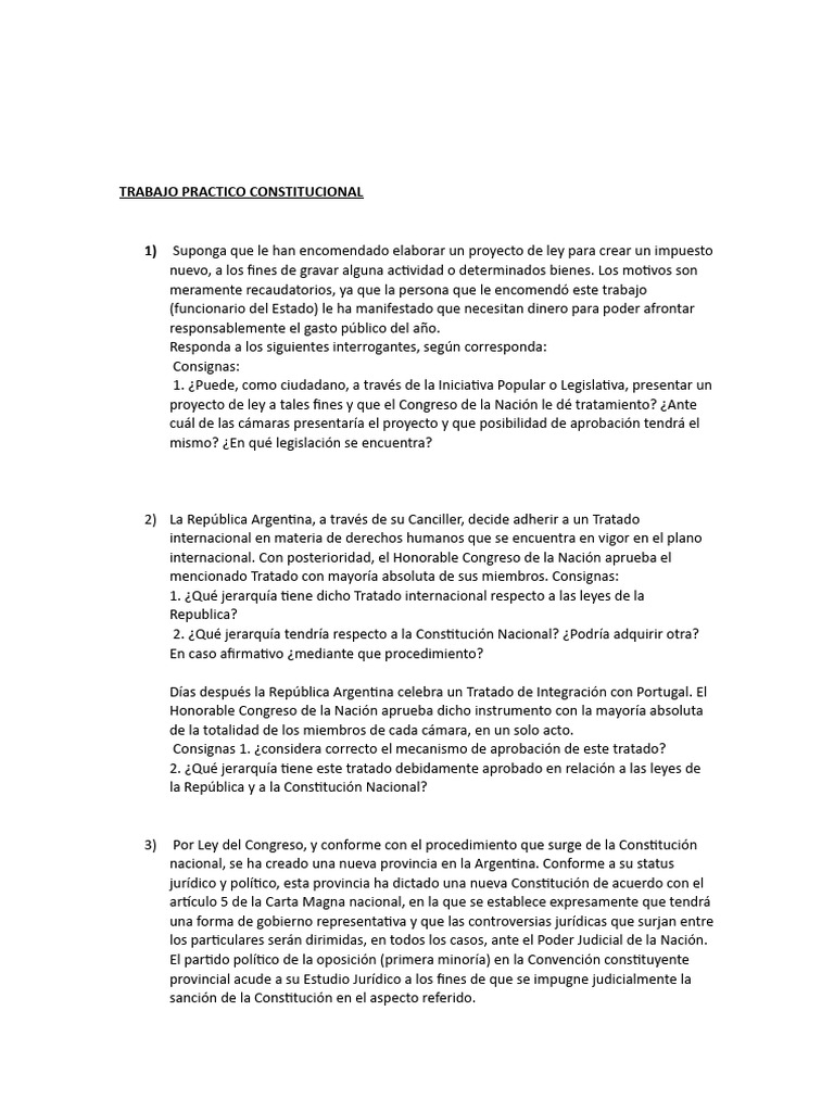 Trabajo Practico Constitucional | PDF | Constitución | Nación
