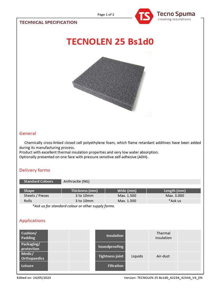 TECNOLEN 25 Bs1d0 - 42234 - 42344 - V5 - EN | PDF | Thermal Insulation ...