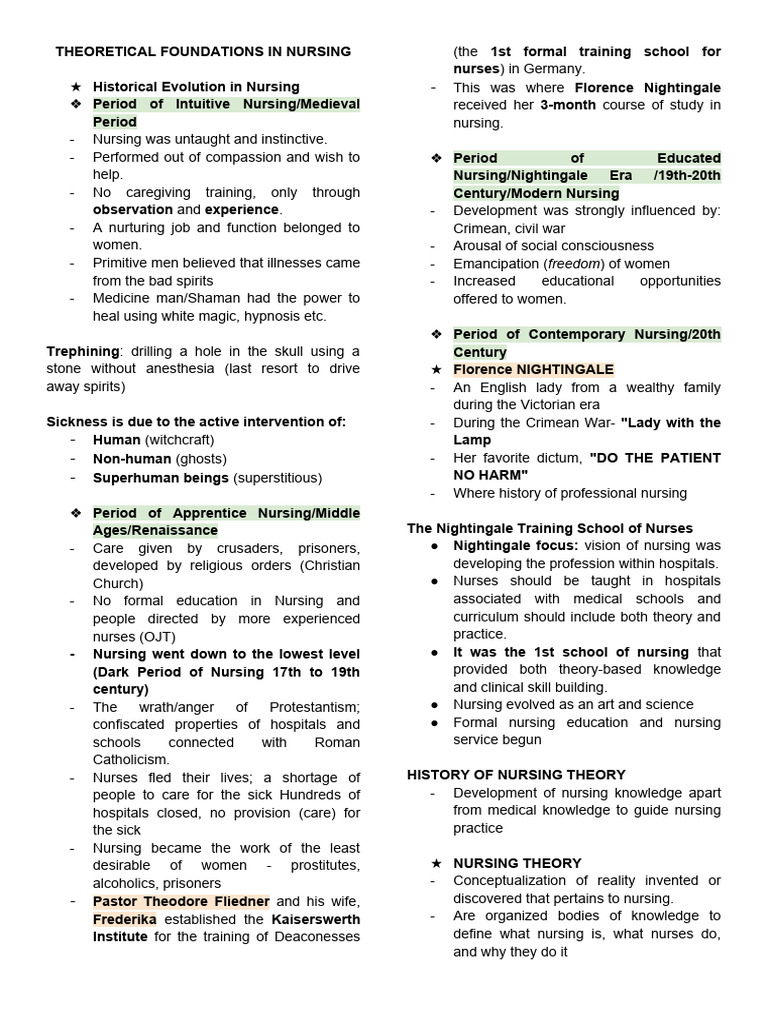 Theoretical Foundations In Nursing 1st Year Pdf Nursing Science