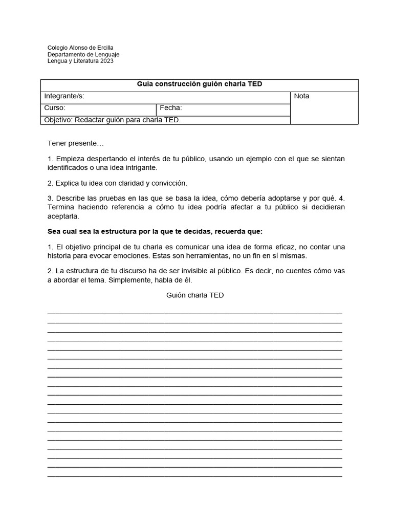 Guía Guión de La Charla TED | PDF