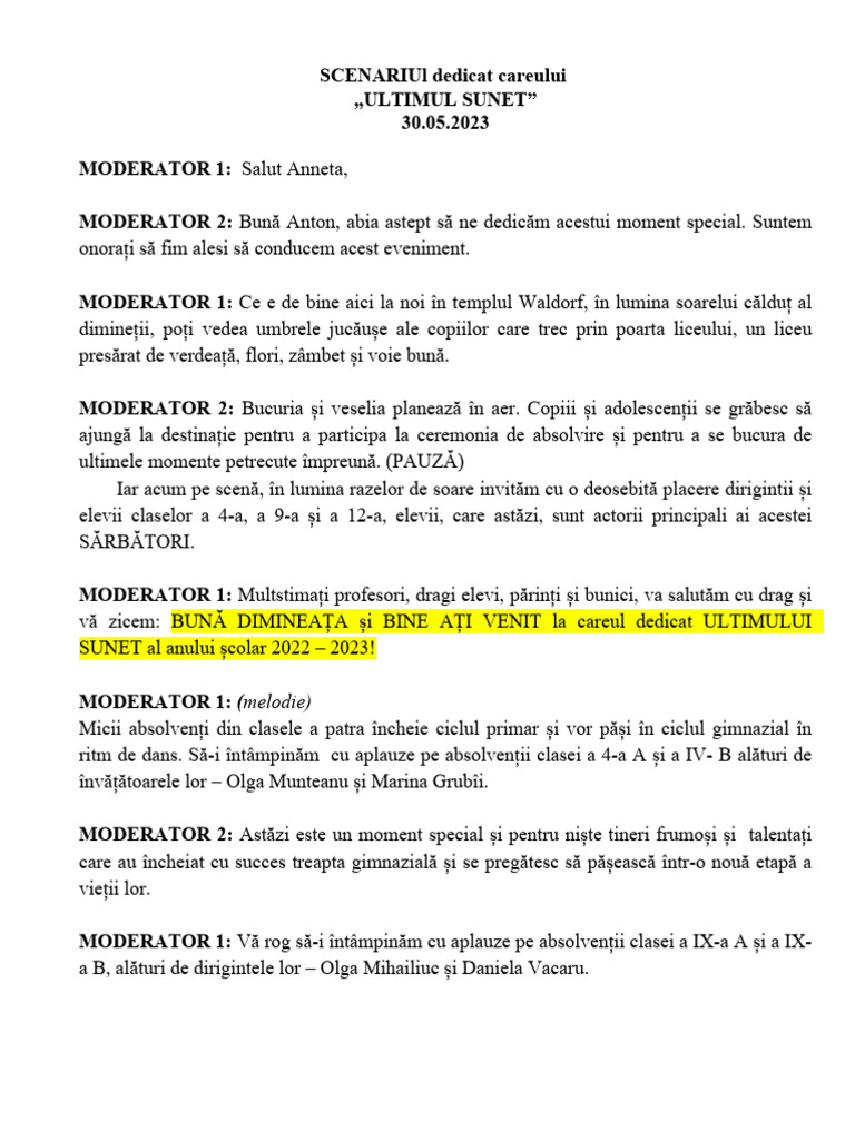Scenariu Ultimul Sunet 2022-2023 | PDF