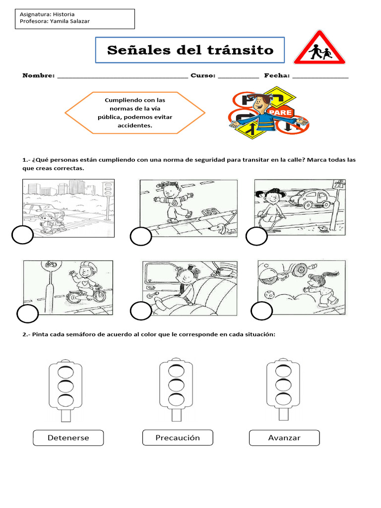 Guía Señales de Transito 1° Basico | PDF