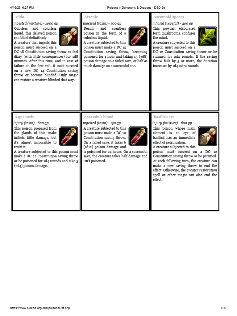 D&D 5E Poisons and Effects Guide | PDF