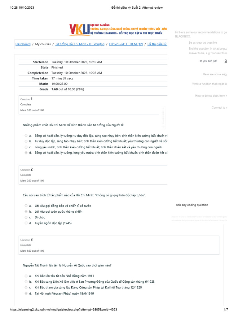 Đề thi giữa kỳ Suất 2 - Attempt review | PDF