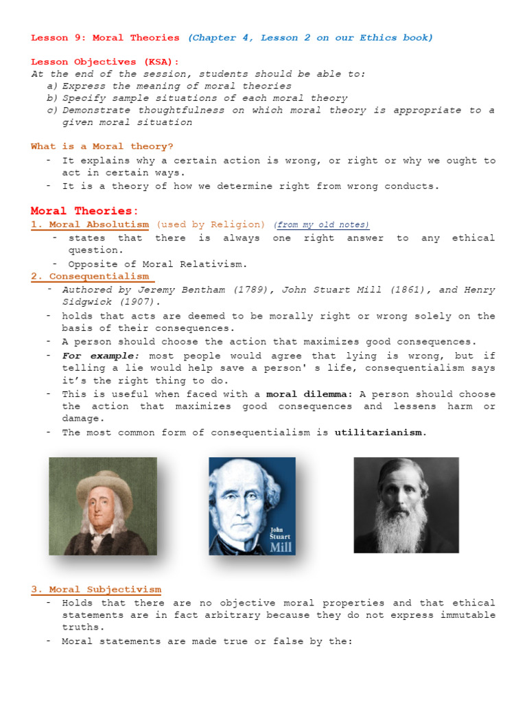 Ethics Lesson 9 Moral Theories-1 | PDF | Virtue Ethics | Objectivity ...