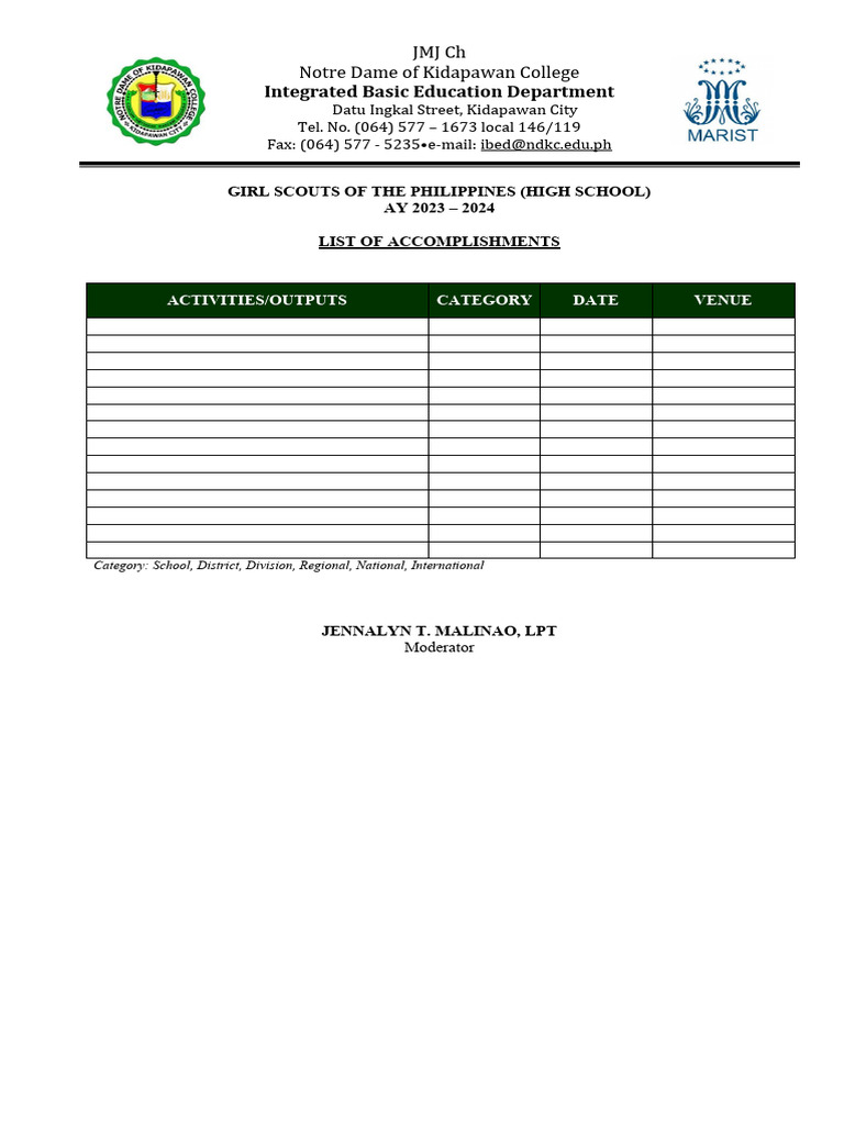 Template - List of Accomplishments | PDF