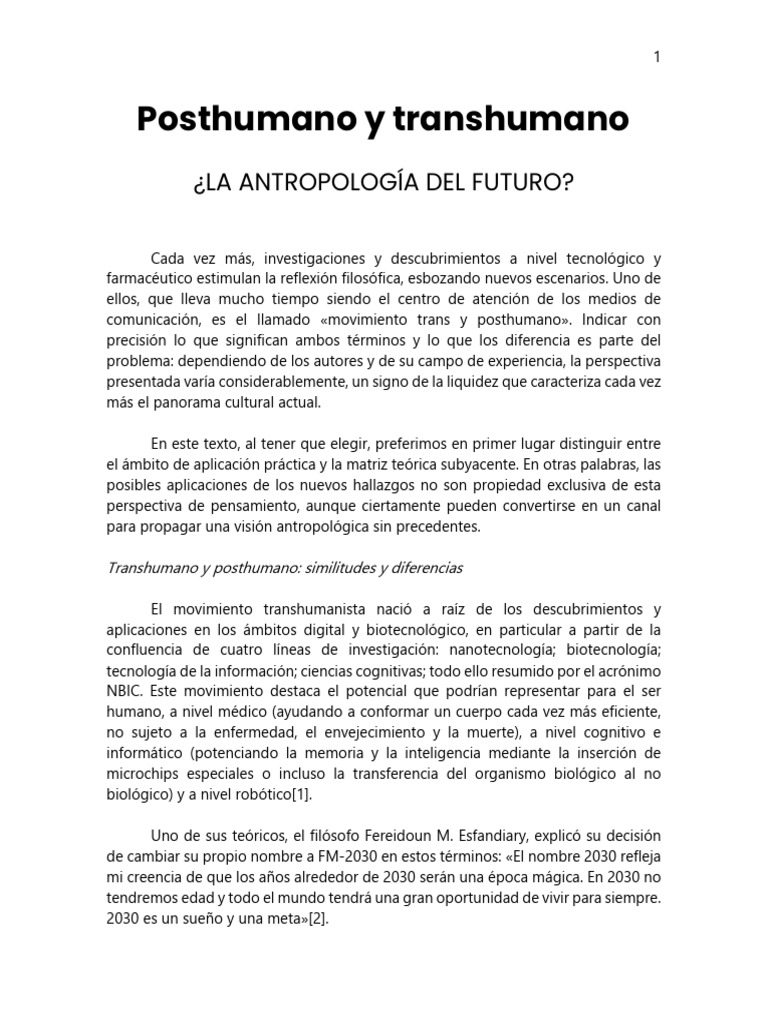 Posthumano y Transhumano | PDF | Ciencias sociales