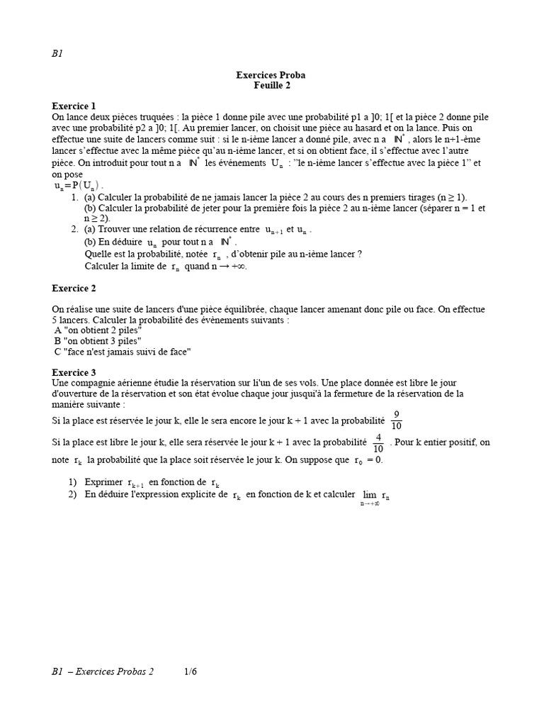Feuille Proba 2 Corrige2 | PDF