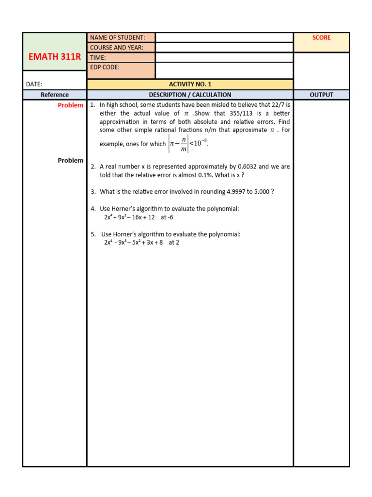 EMath 311A - Activity 1 | PDF