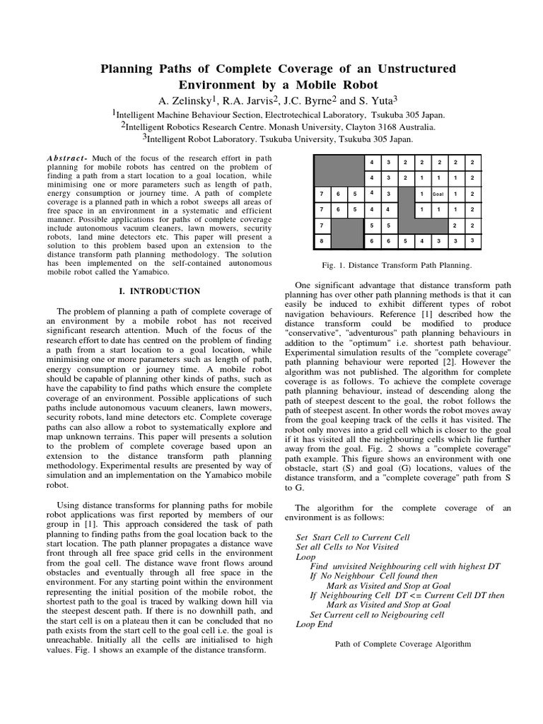 Planning Paths of Complete Coverage of An Unstructured Environment by A Mobile Robot | PDF ...