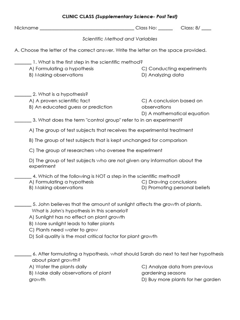 CLINIC CLASS - Mock Test Part 1 | PDF | Experiment | Scientific Method CLINIC CLASS - Mock Test Part 1 | PDF | Experiment | Scientific Method