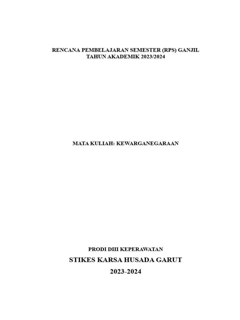 RPS Kewarganegaraan D3 Kep 2023-2024 | PDF