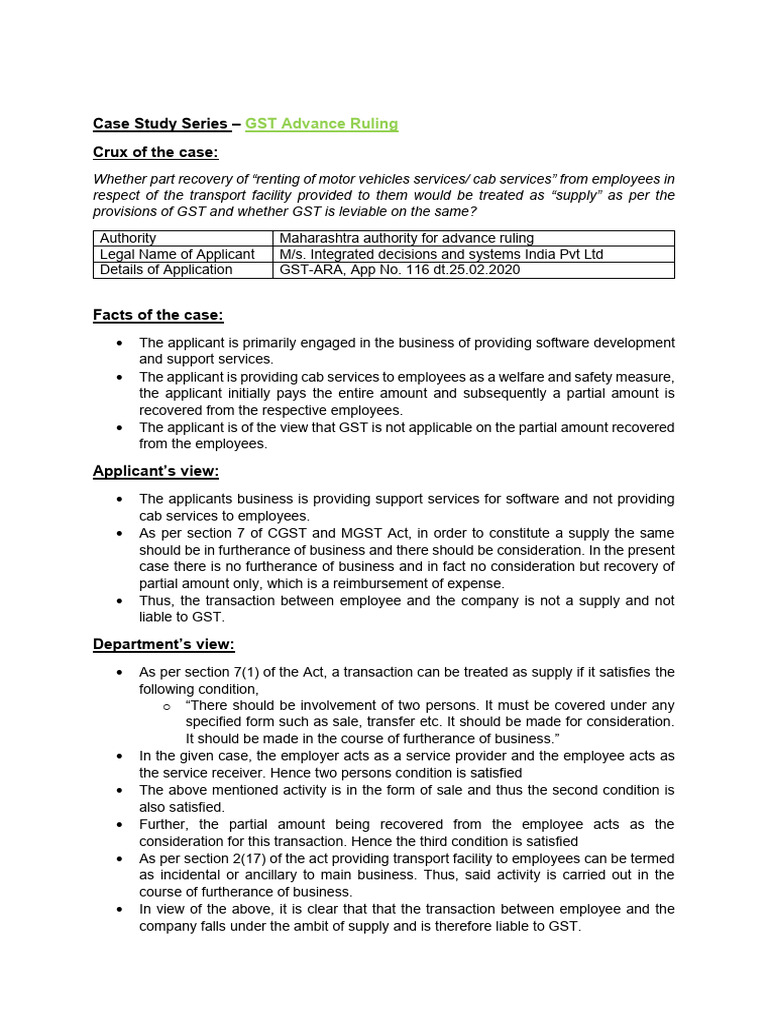 GST Advance Ruling Case Studies | PDF | Employment | Business