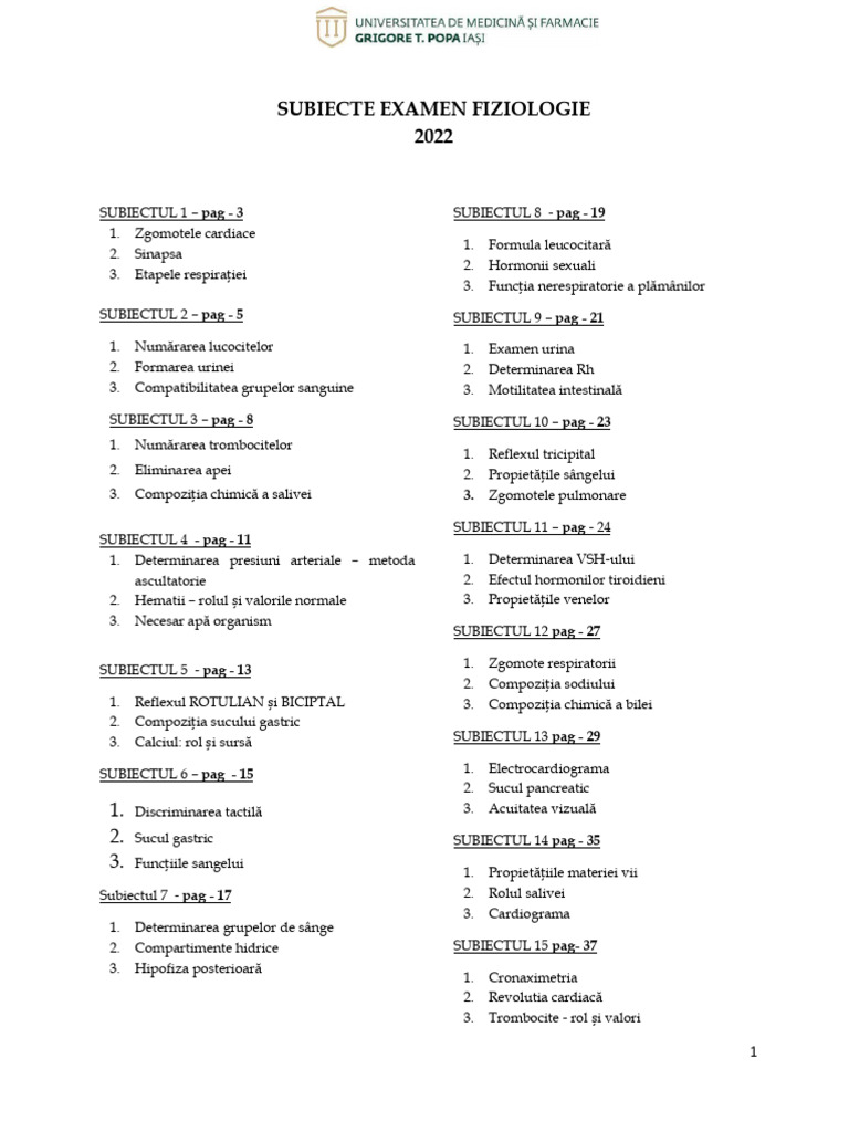 Subiecte Examen Fiziologie 2022.dt | PDF