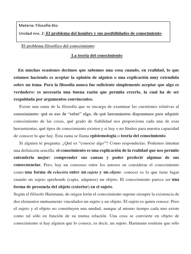 El Problema Filosófico Del Conocimiento | PDF