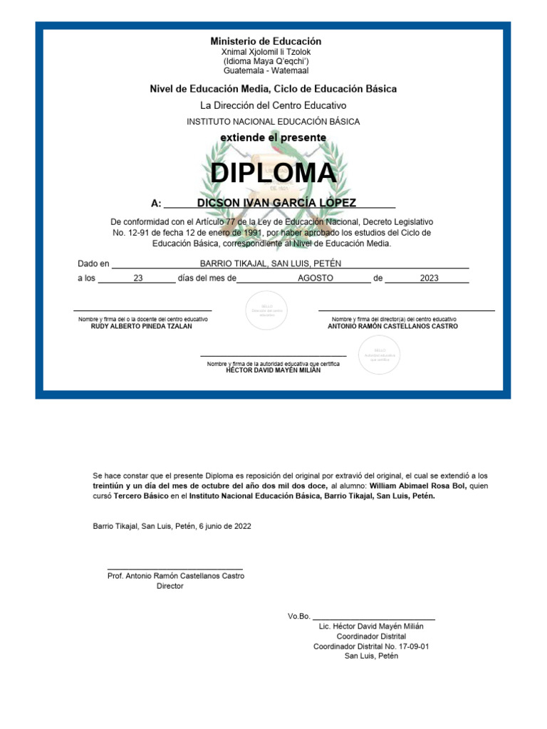 Formato Diploma Basico 2020 | PDF