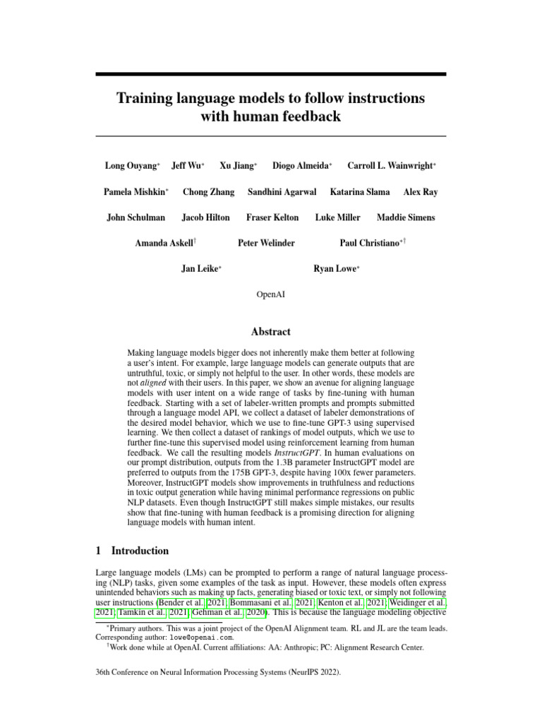 Training Language Models To Follow Instructions | PDF | Artificial ...