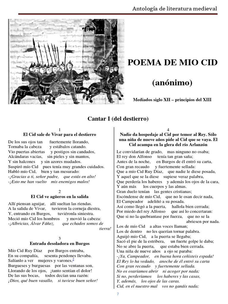Poema de Mio Cid: Destierro y Honor | PDF