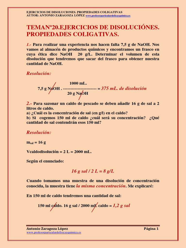 Ejercicios de Disoluciones Químicas | PDF