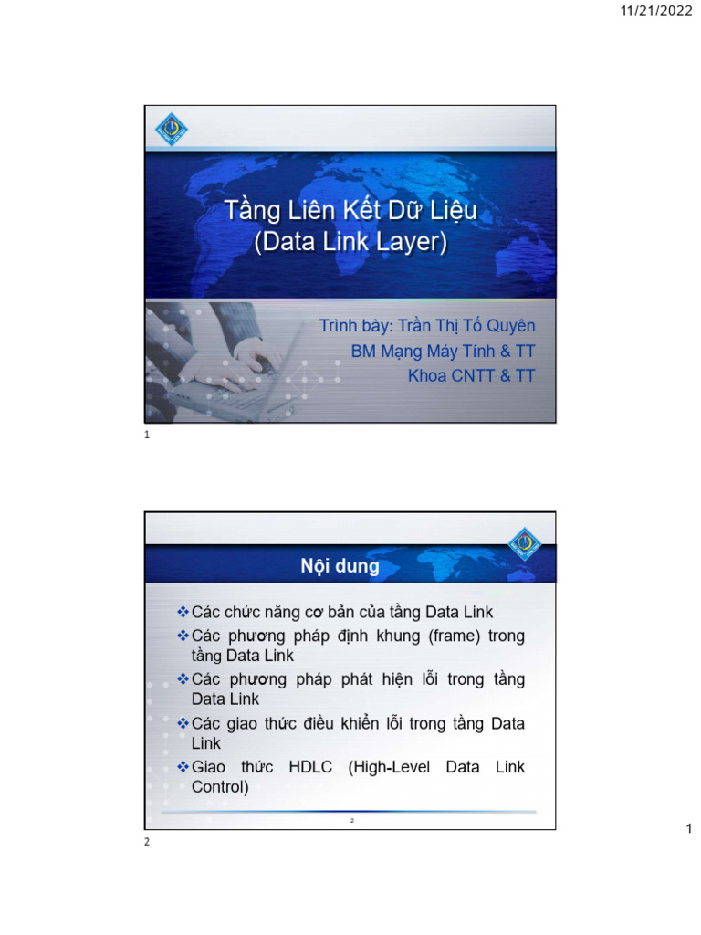 Tầng Liên Kết Dữ Liệu (Data Link Layer) : Trình bày: Trần Thị Tố Quyên ...