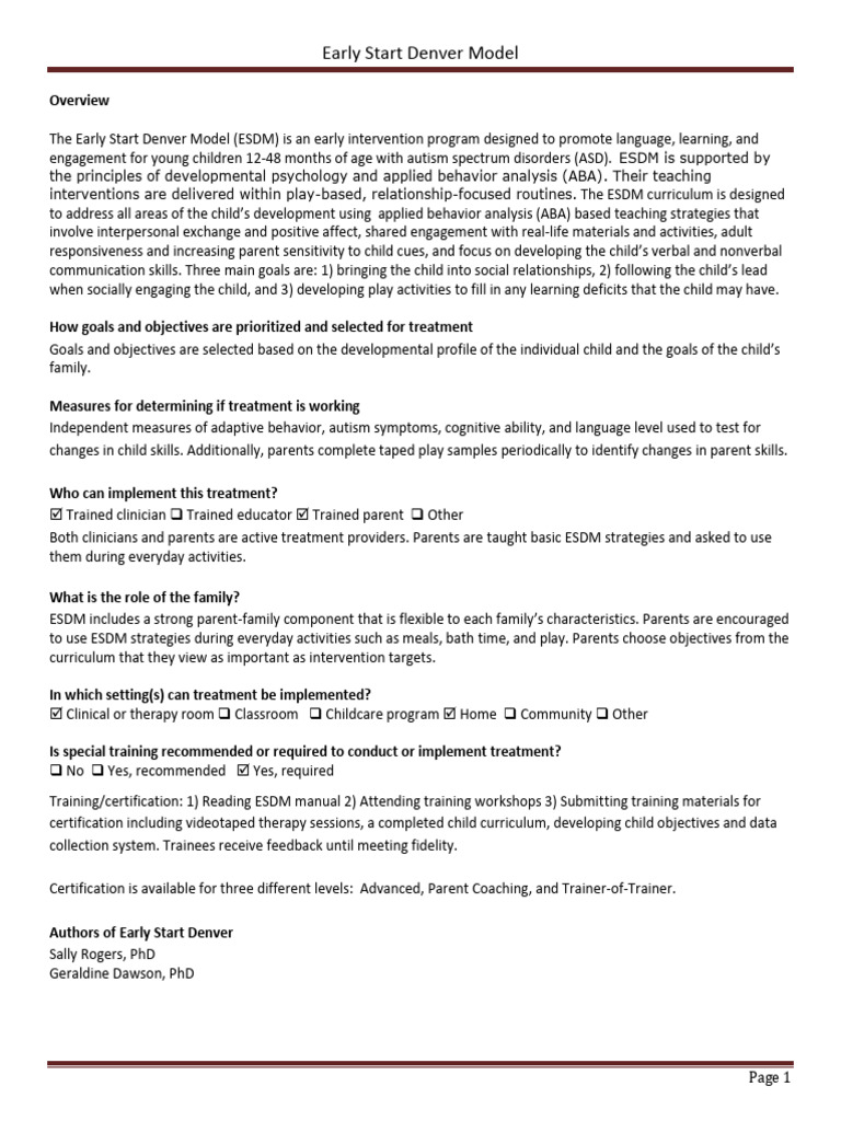 Early Start Denver Overview | Download Free PDF | Behavior Modification ...