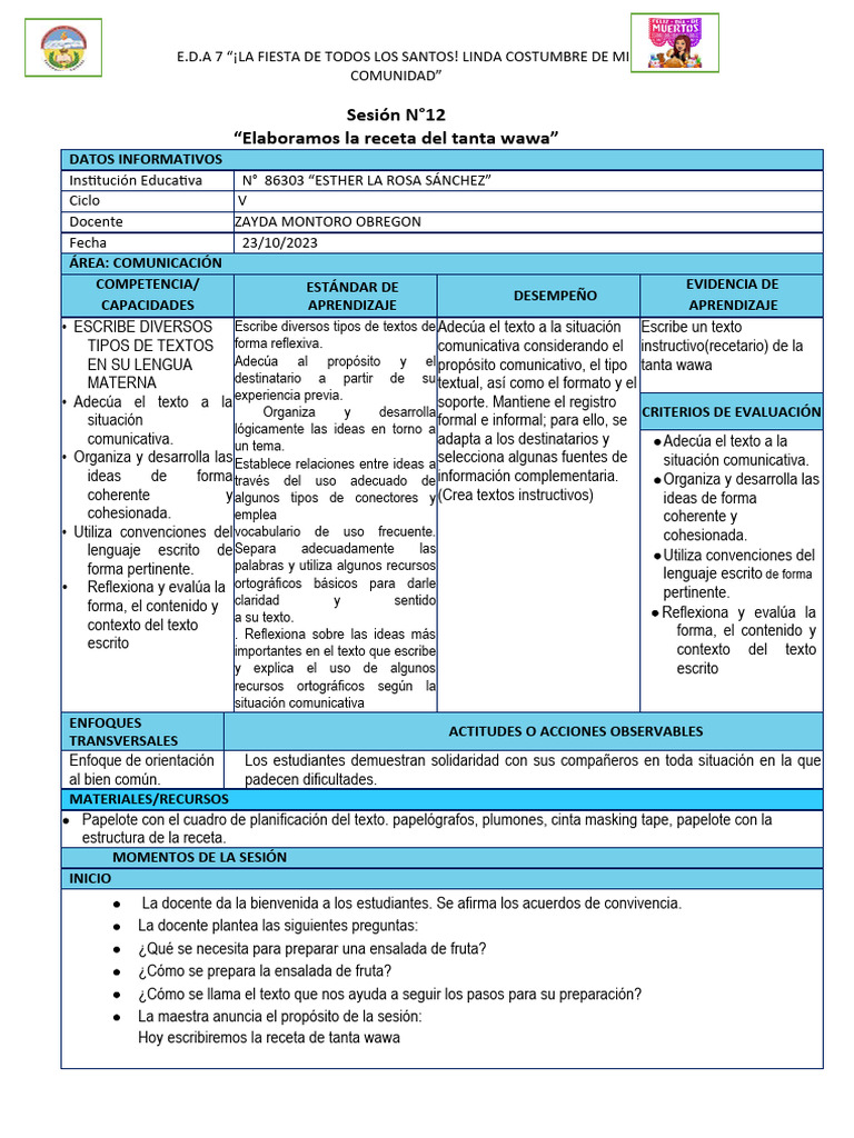 Sesión de Aprendizaje Comunicacion | PDF | Aprendizaje | Comunicación humana