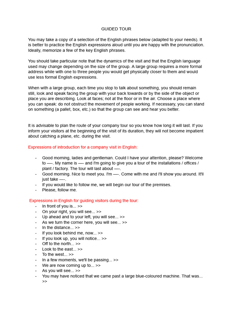 Essential English for Tour Guides | PDF
