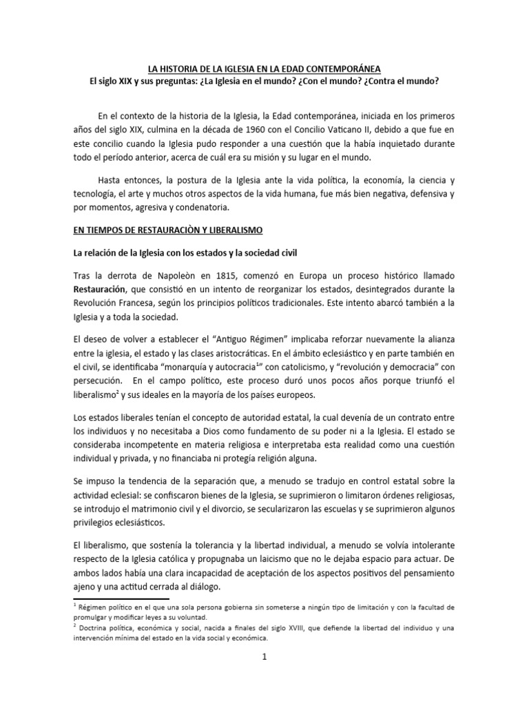 Tema 4 Edad Contemporánea | PDF | Iglesia Católica | Papa