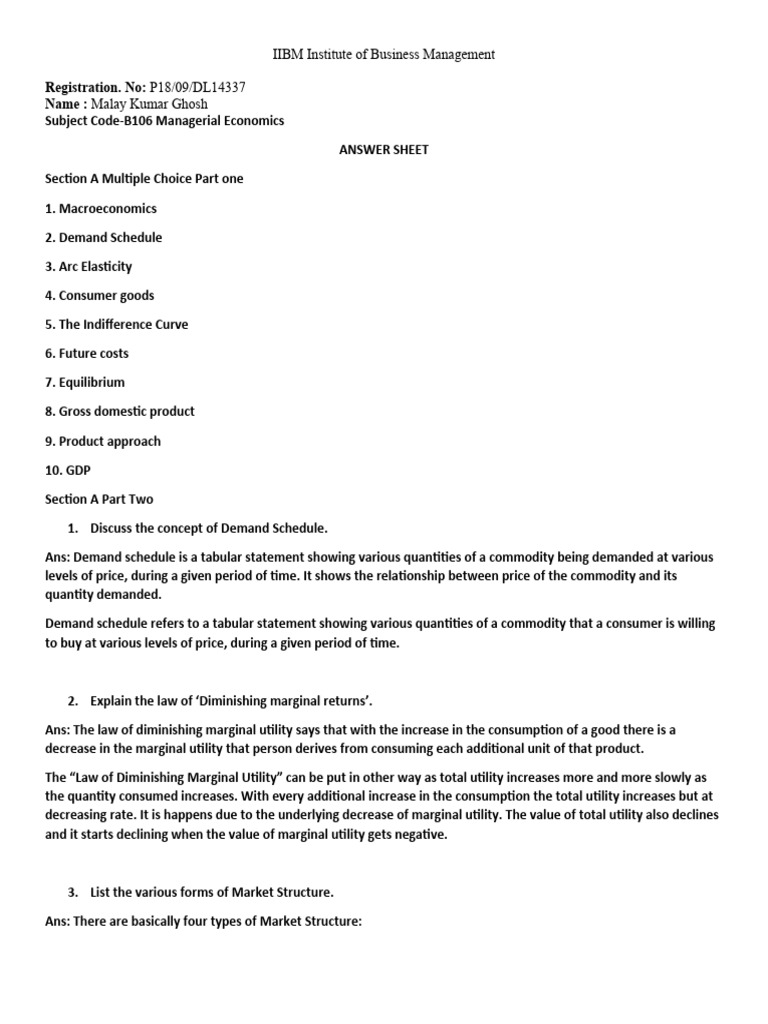 Managerial Economics Exam Answers | PDF