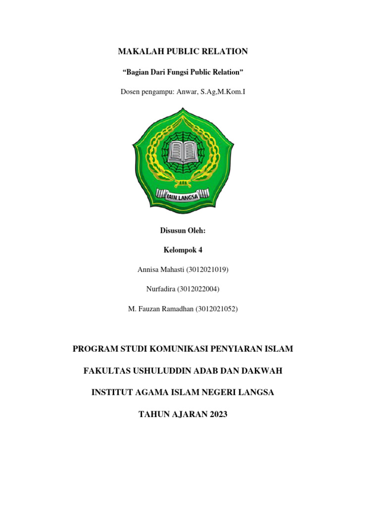 Makalah Bagian Dari Fungsi Publik Relation | PDF