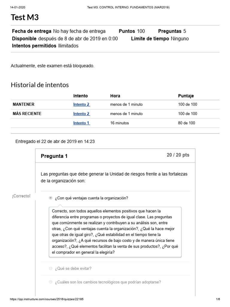 Test M3 - CONTROL INTERNO - FUNDAMENTOS (MAR2019) | PDF | Auditoría