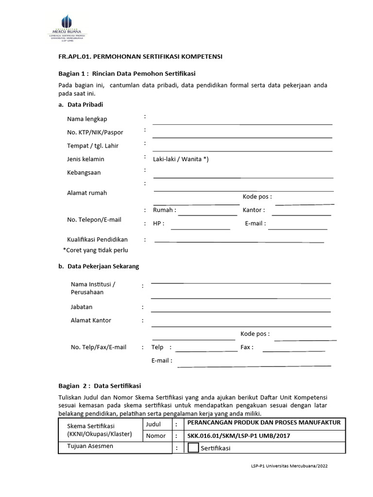 FR APL 01.2022 Perancangan Produk Dan Proses Manufaktur | PDF