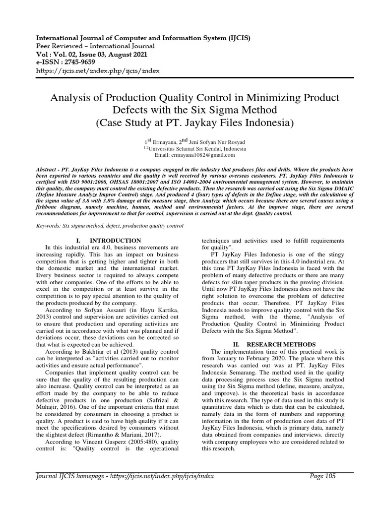 Analysis of Production Quality Control I 8389ae0f | PDF | Six Sigma ...