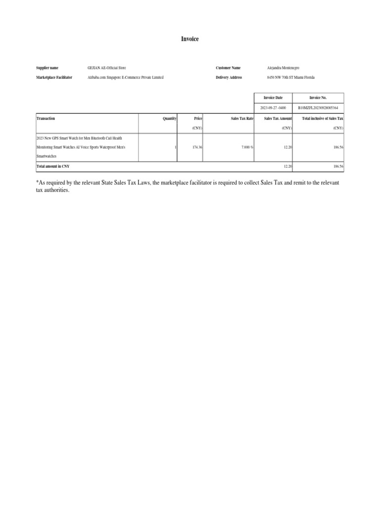 Invoice for GPS Smart Watch Purchase | PDF