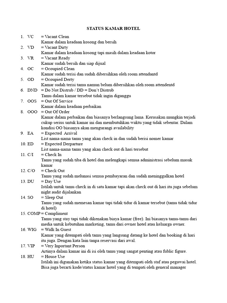 Status Kamar Hotel | PDF