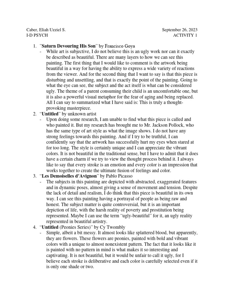 Activity 1 - Art Appreciation | PDF | Paintings