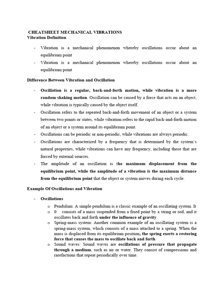 Cheatsheet Mechanical Vibrations | Download Free PDF | Oscillation ...
