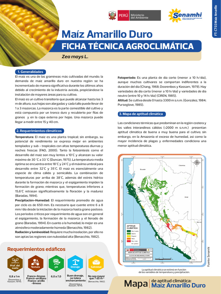 Maíz Amarillo Duro Ficha Técnica Agroclimática 2021 | PDF