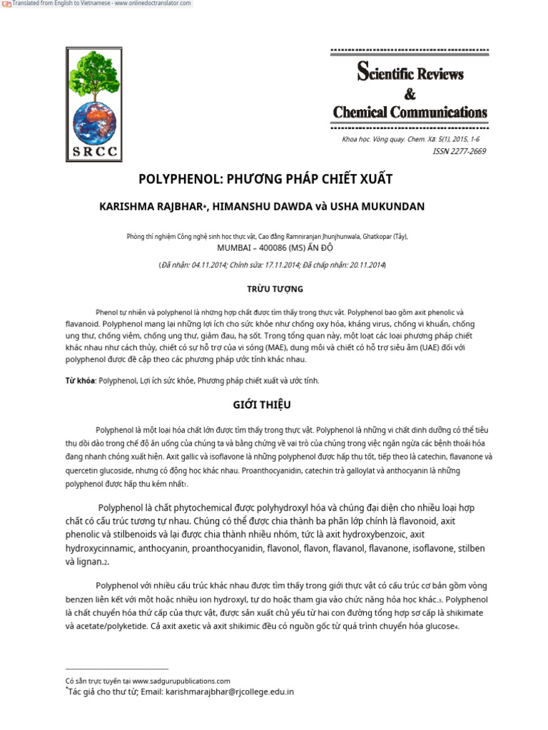 Polyphenols Methods of Extraction - En.vi | PDF