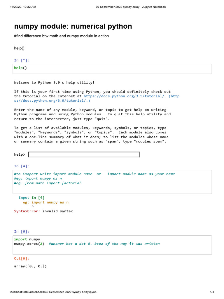 30 September 2022 Sympy Array - Jupyter Notebook | PDF 30 September 2022 Sympy Array - Jupyter Notebook | PDF