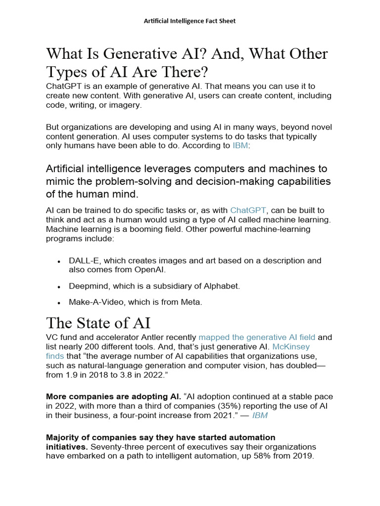 Artificial Intelligence Fact Sheet | PDF