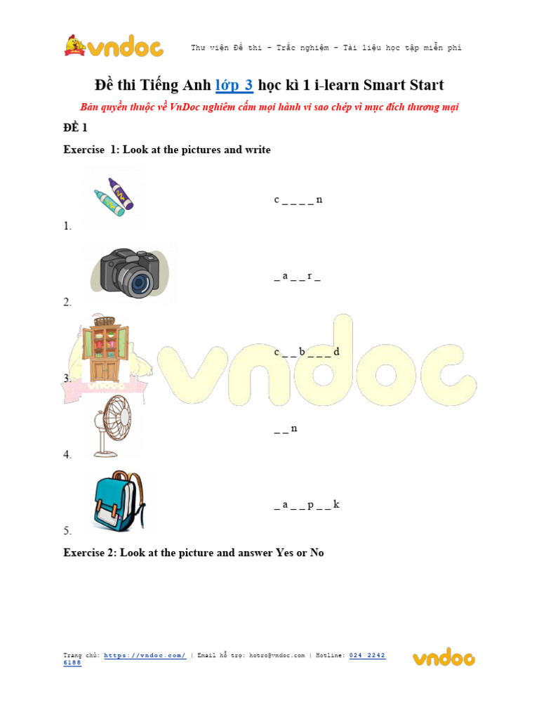 De Thi Tieng Anh Lop 3 Hoc Ki 1 I Learn Smart Start So 1 | PDF