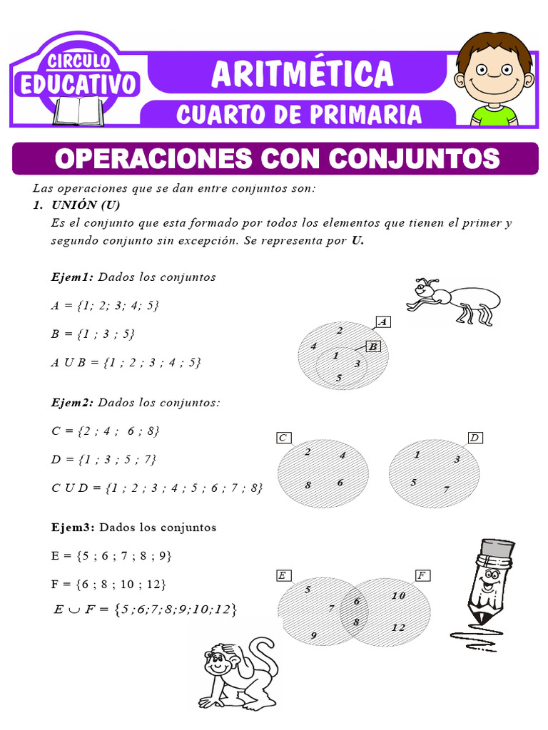 Operaciones Con Conjuntos para Cuarto de Primaria 1 | PDF Operaciones Con Conjuntos para Cuarto de Primaria 1 | PDF