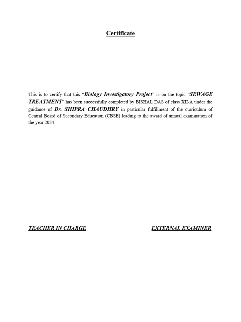 BIO Project 12 (Sewage Treatment | PDF