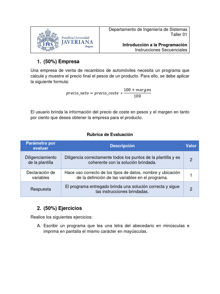 Taller 1 - Instrucciones Secuenciales | PDF | Triángulo | Informática