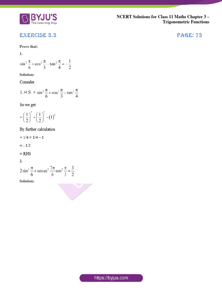 NCERT Solutions For Class 11 Maths Chapter 3 Trigonometric Functions ...