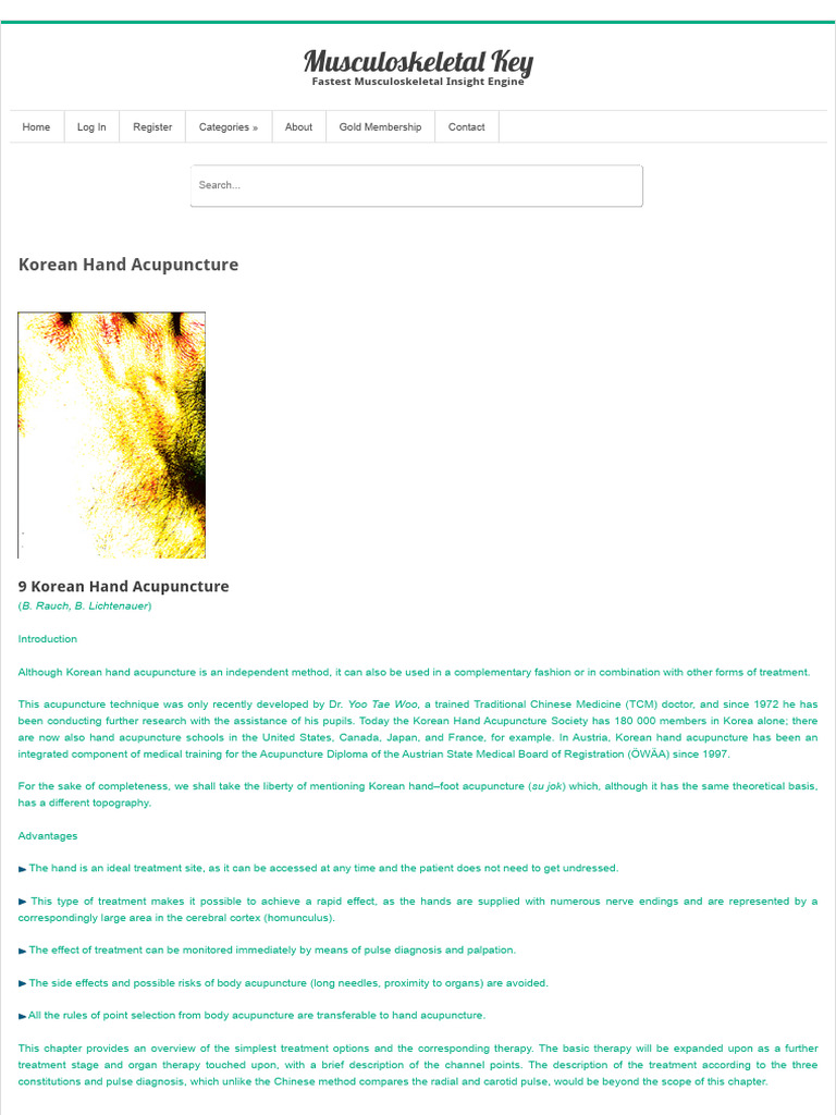 Korean Hand Acupuncture - Musculoskeletal Key | PDF