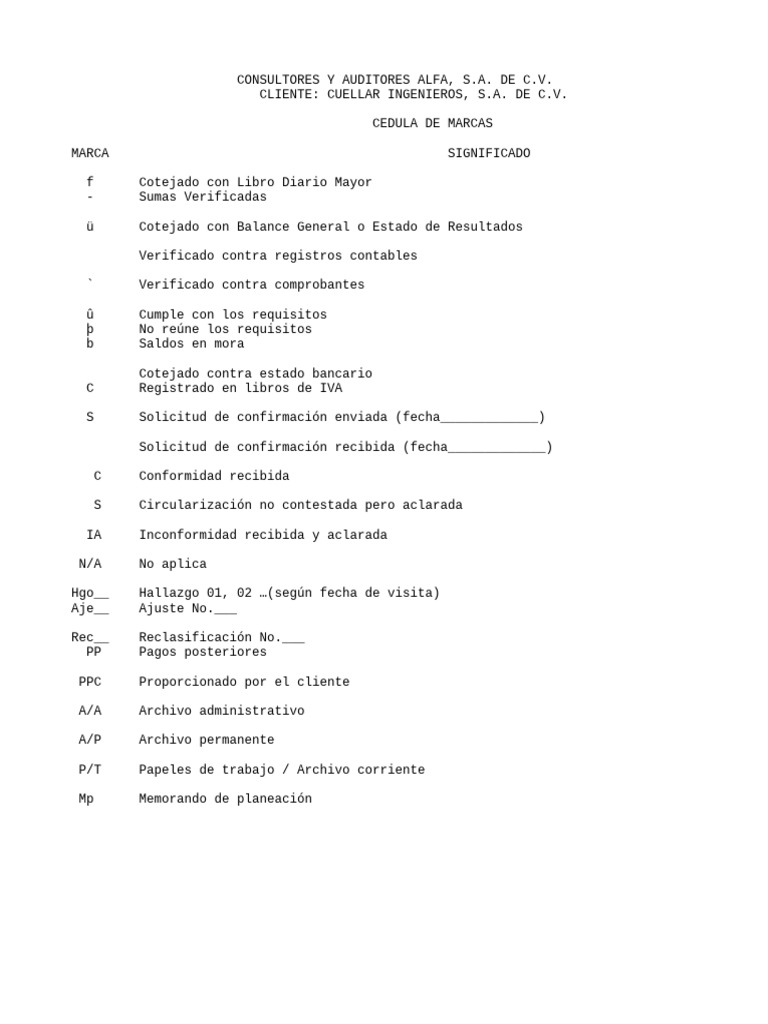 Cedula de Marcas Excel | PDF