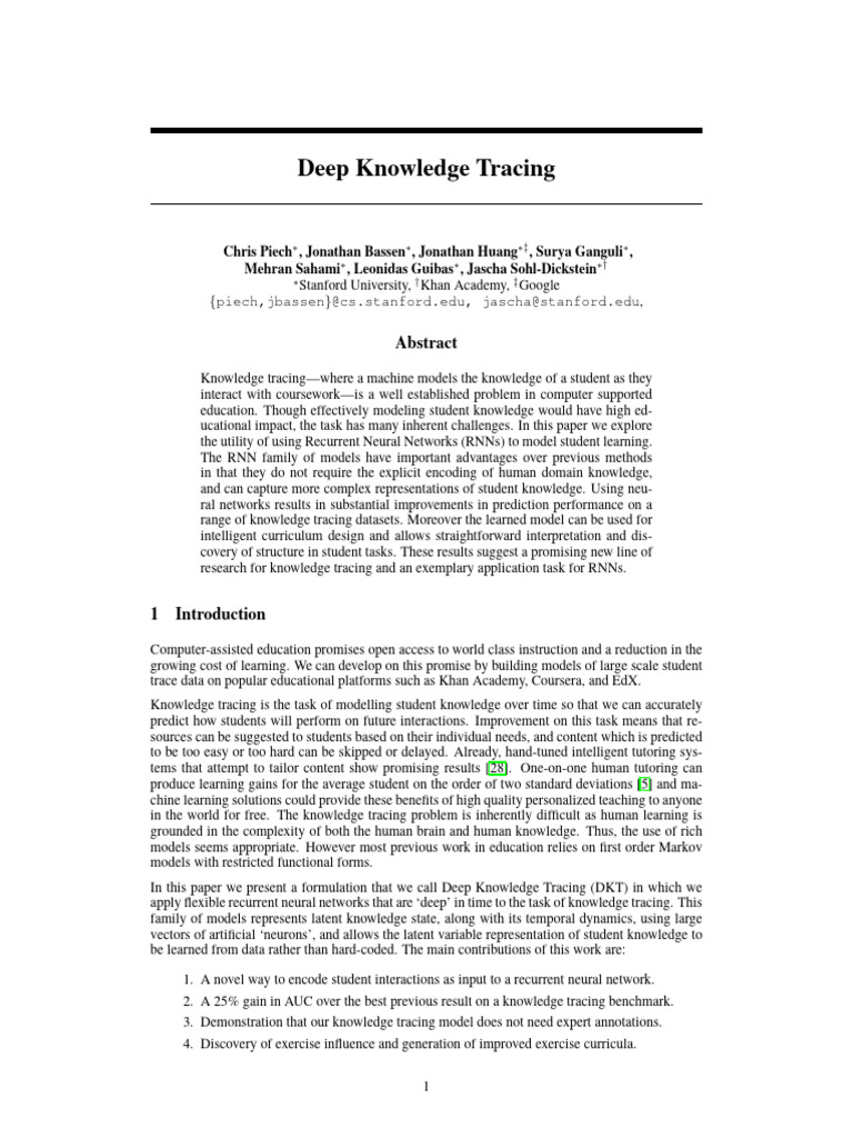 Deep Knowledge Tracing Pdf Artificial Neural Network Mathematics 