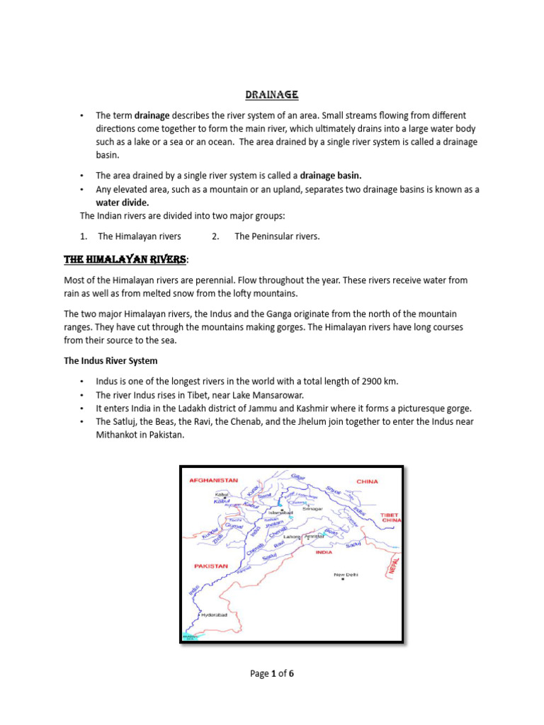 Drainage Notes | PDF | Himalayas | Indus River